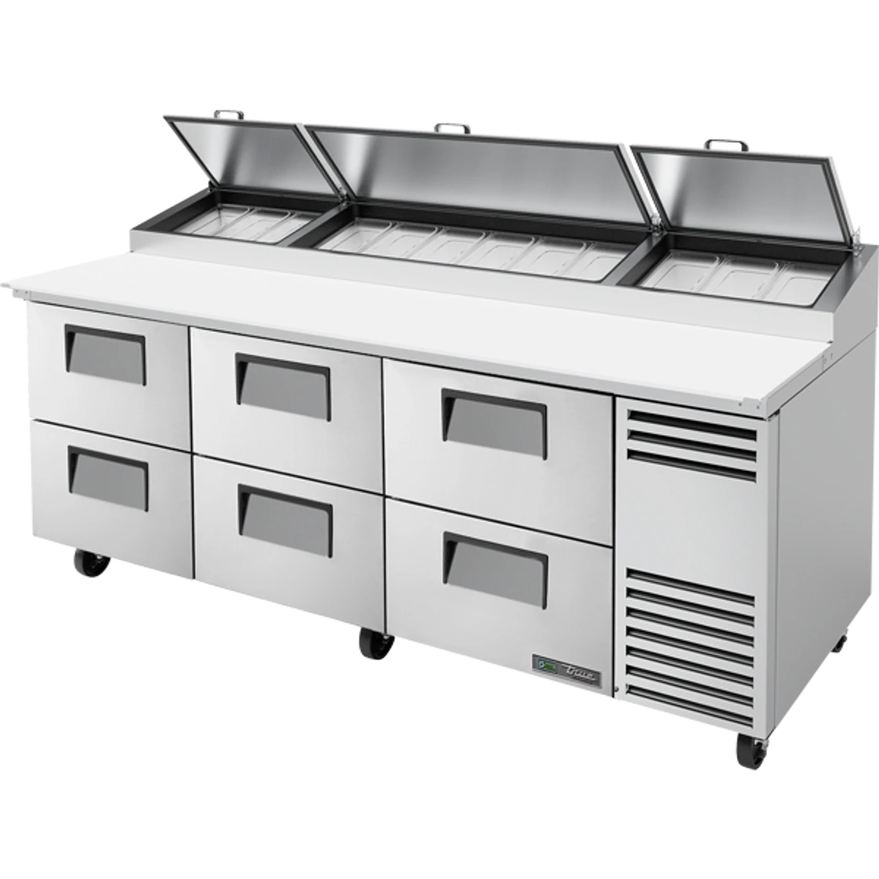 True - 93" Stainless Steel Pizza Prep Table w/ 6 Drawers & 12 Pans ...